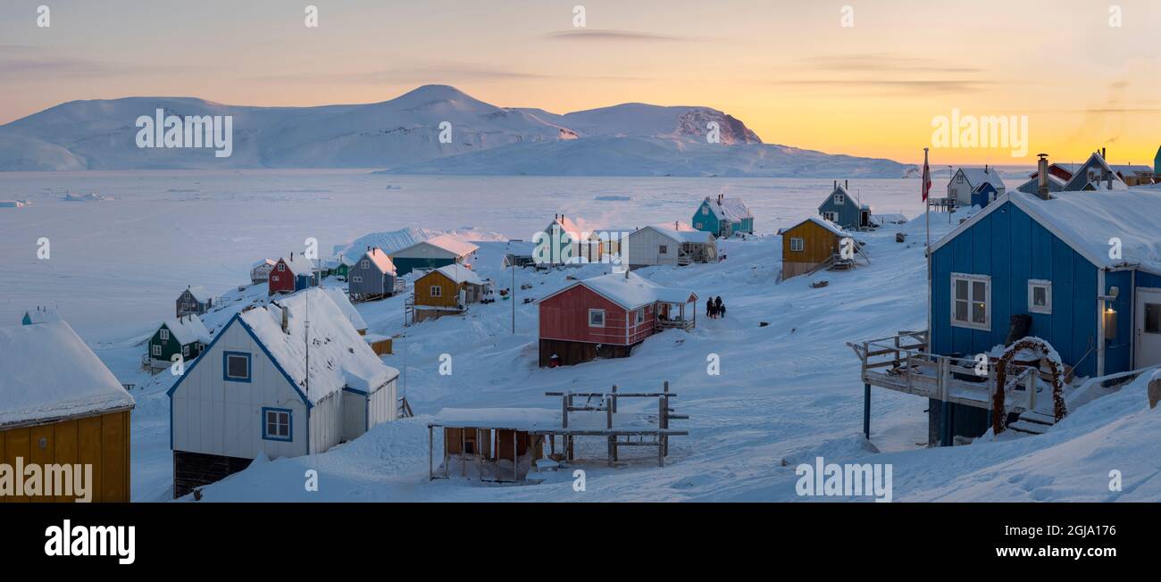 The traditional and remote Greenlandic Inuit village Kullorsuaq located ...