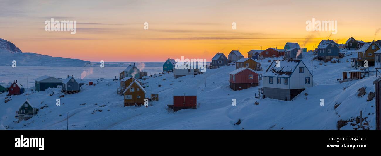 The traditional and remote Greenlandic Inuit village Kullorsuaq located ...