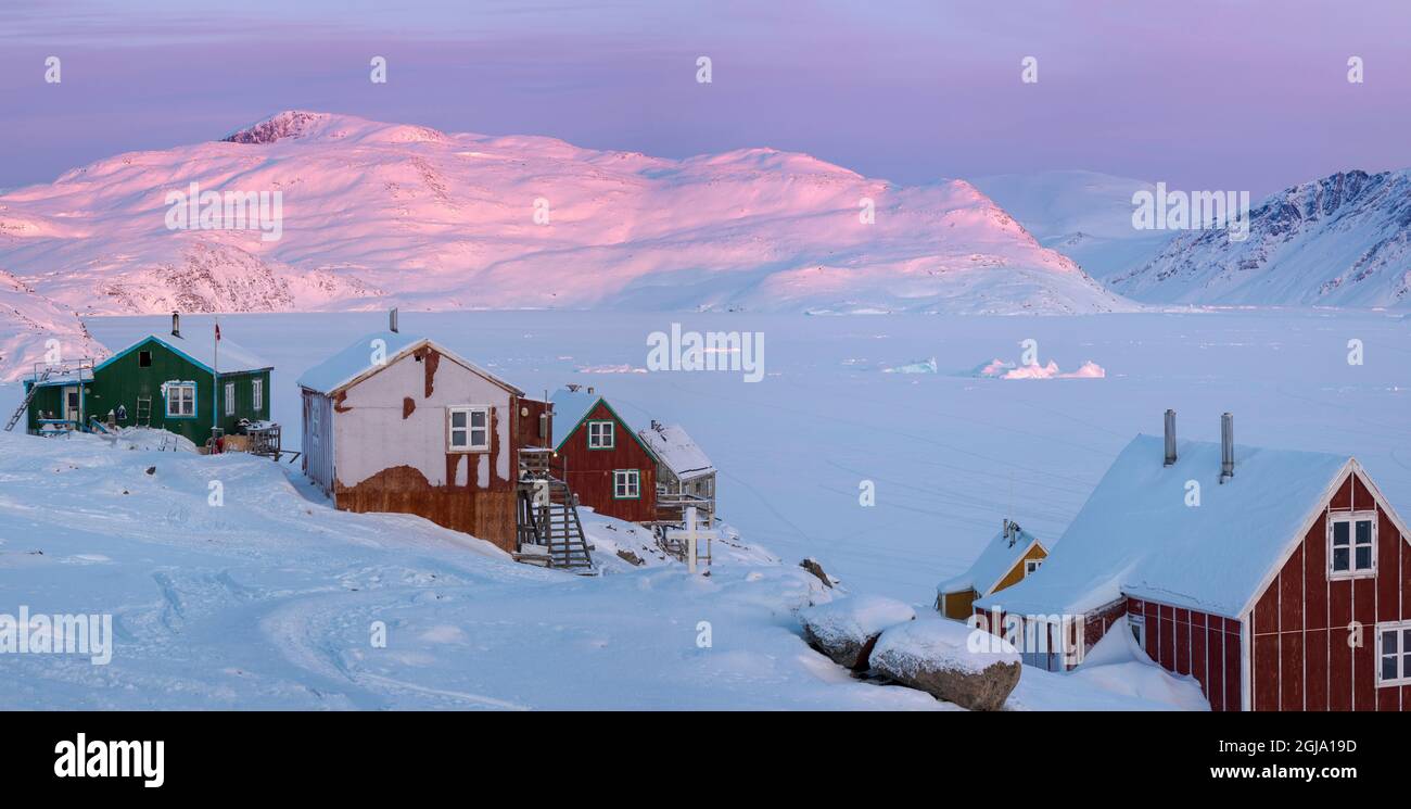 The traditional and remote Greenlandic Inuit village Kullorsuaq located ...