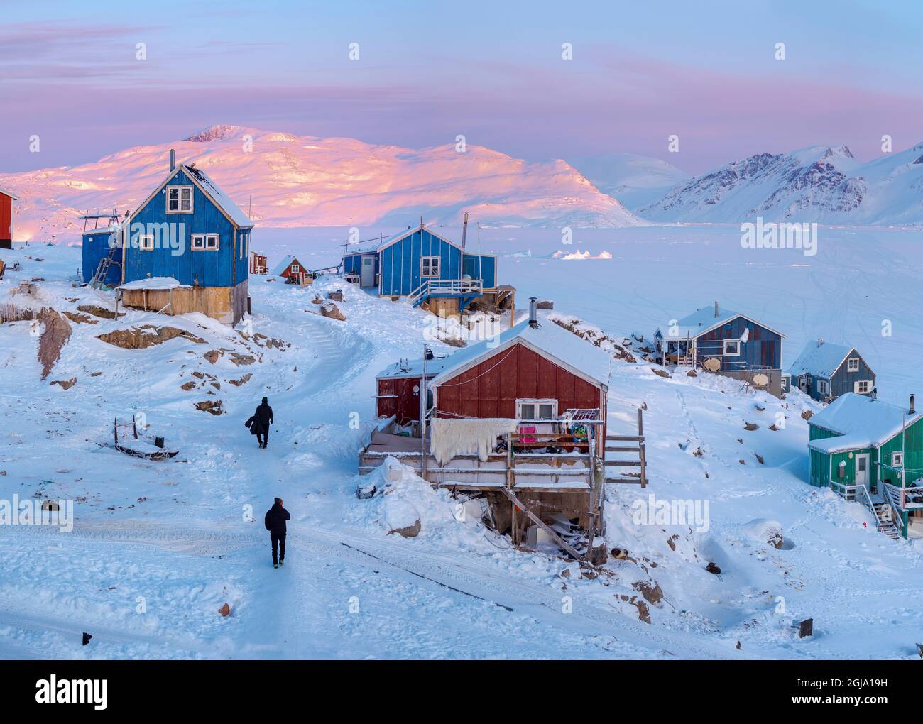 The traditional and remote Greenlandic Inuit village Kullorsuaq located ...