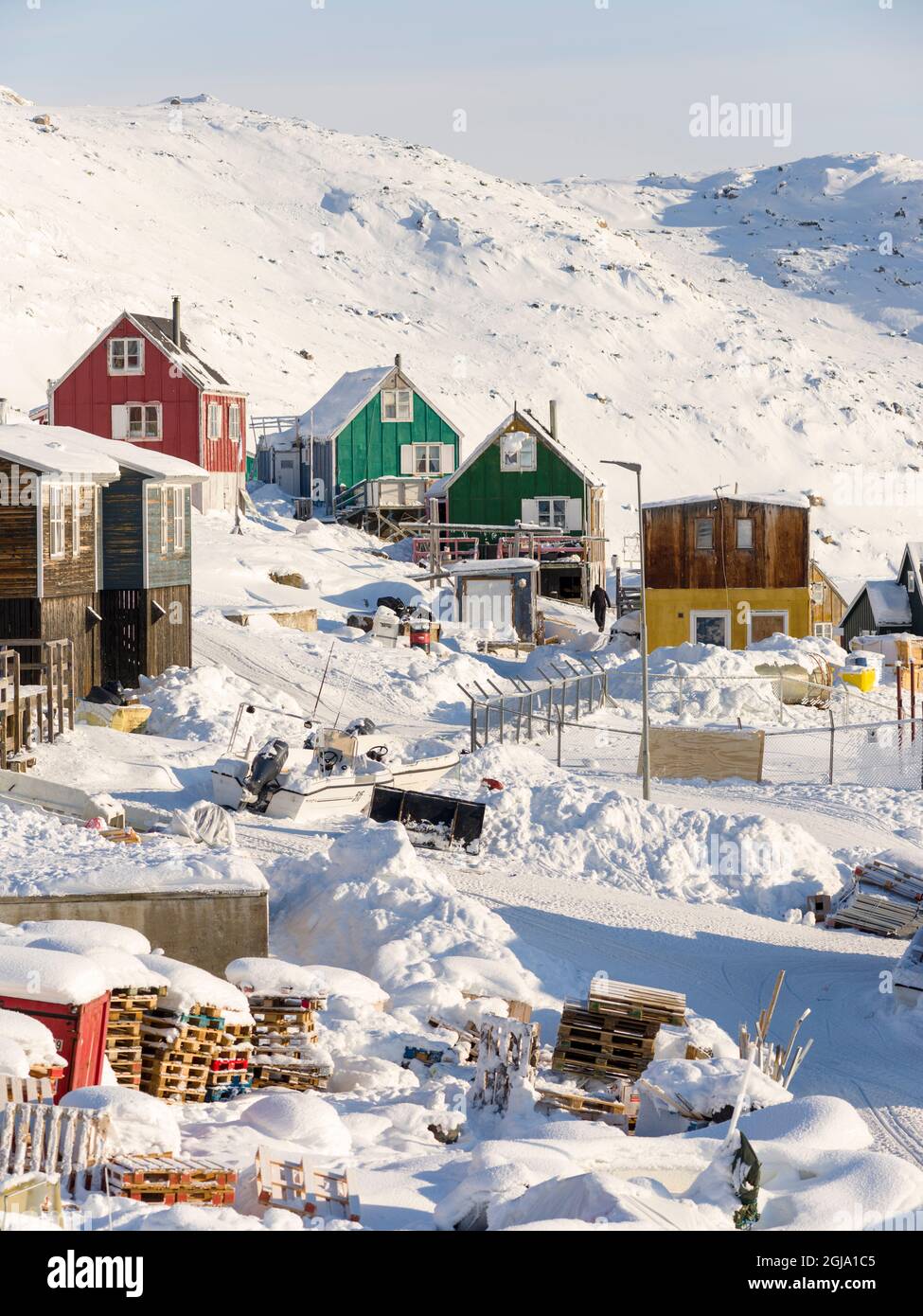 The traditional and remote Greenlandic Inuit village Kullorsuaq located ...