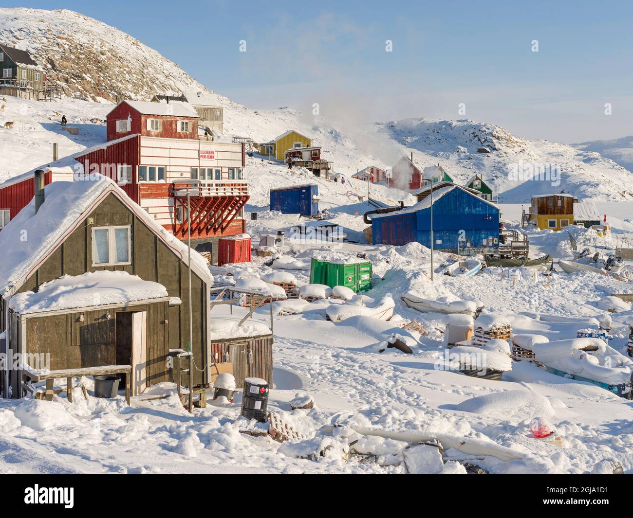 The traditional and remote Greenlandic Inuit village Kullorsuaq located ...