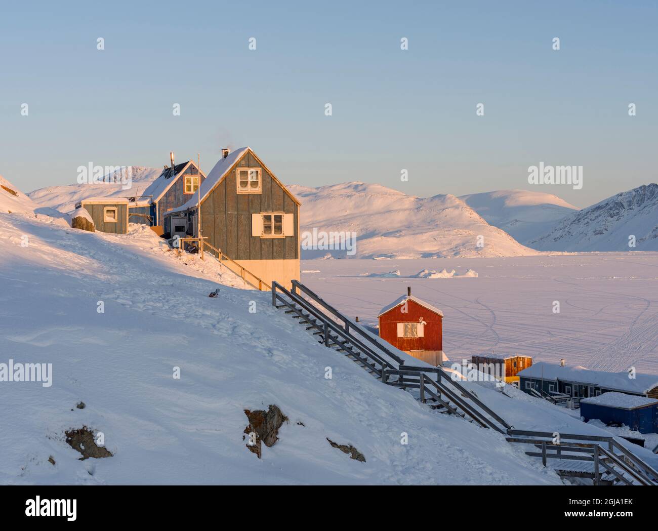The traditional and remote Greenlandic Inuit village Kullorsuaq located ...