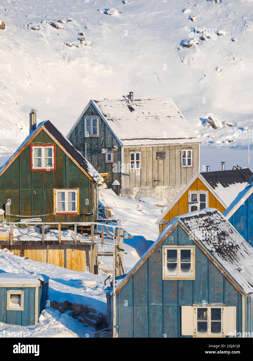 The traditional and remote Greenlandic Inuit village Kullorsuaq located ...