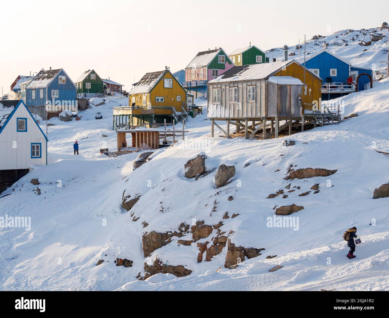 The traditional and remote Greenlandic Inuit village Kullorsuaq located ...