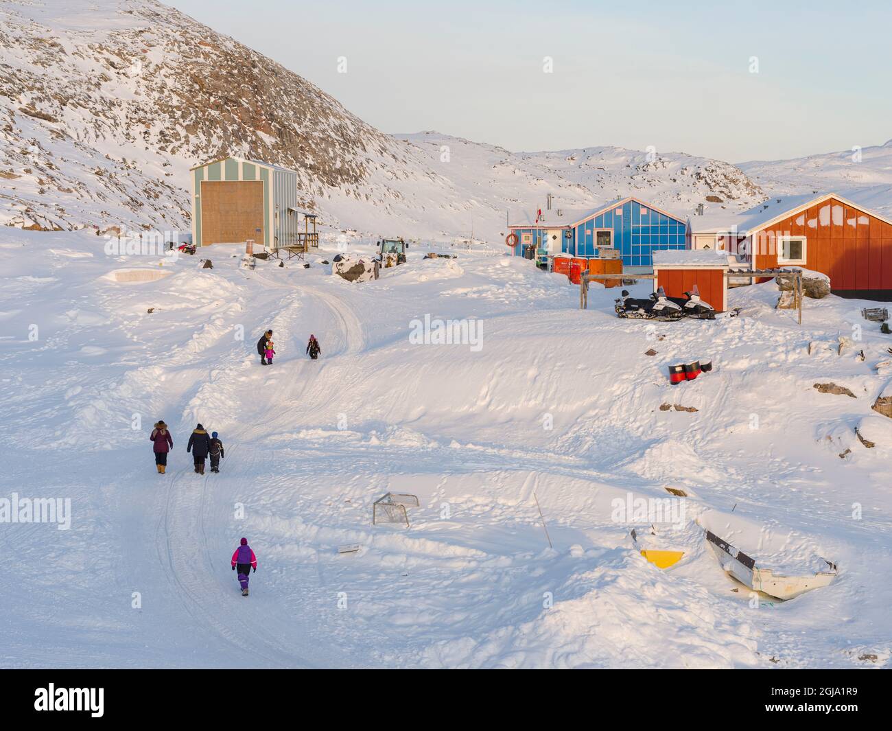 The traditional and remote Greenlandic Inuit village Kullorsuaq located ...