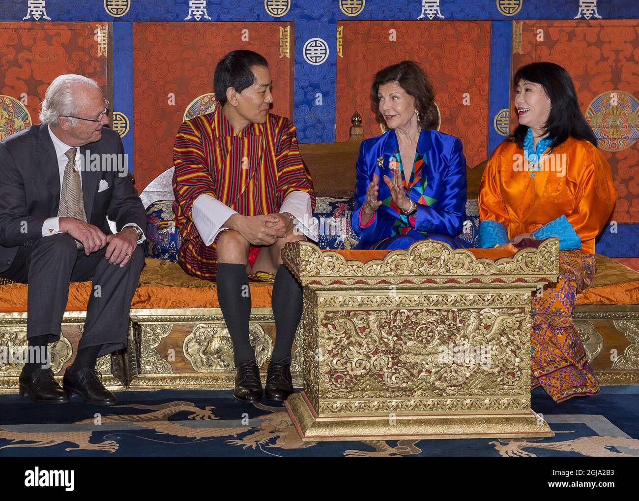 THIMPU 20160609 King Carl Gustaf and Queen are seen together with King Jigmo Singye Wangchuck ...