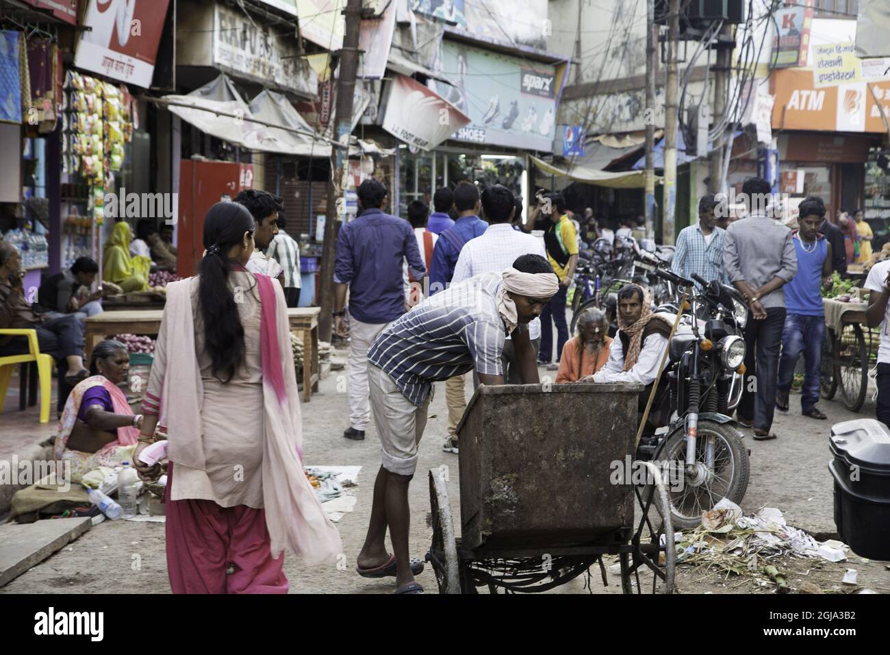 VARANASI 2016-03-02 Street scene of Varanasi by the holy river Ganges ...