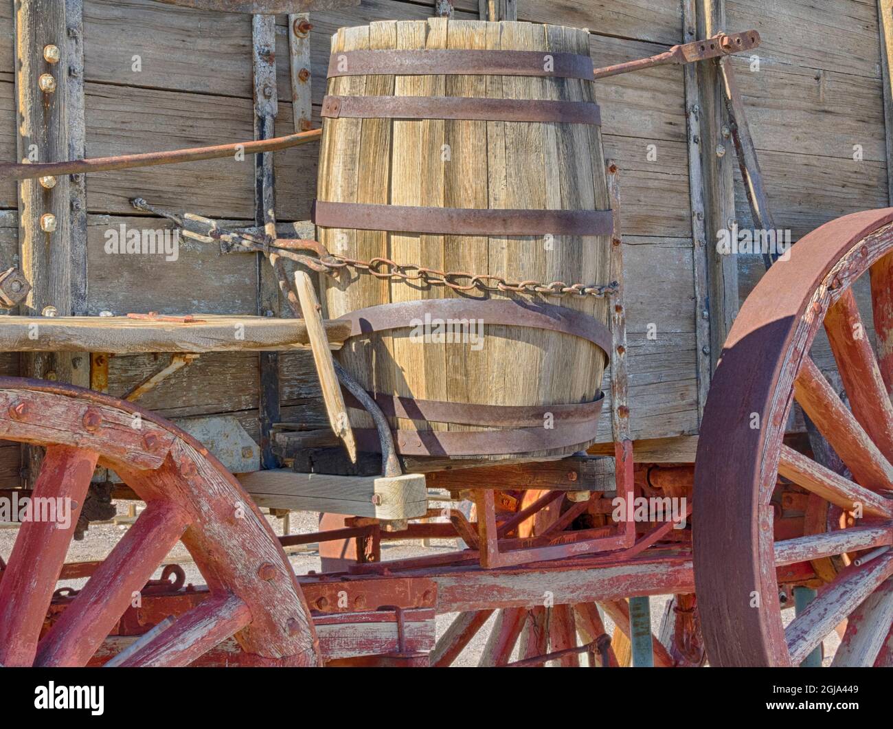 Old wagon and water barrel Stock Photo - Alamy