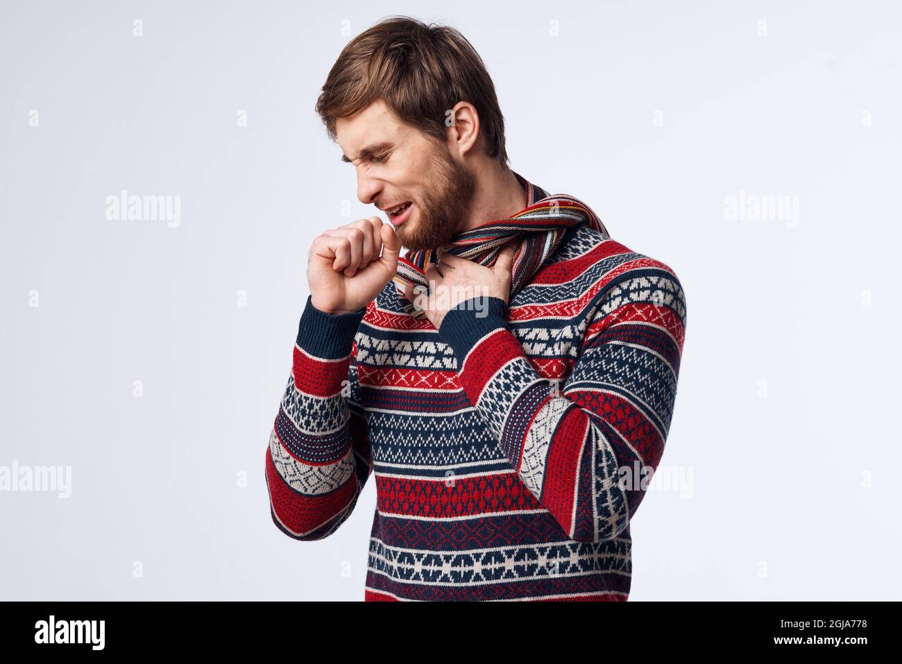 emotional man sweater health problems handkerchief flu infection ...