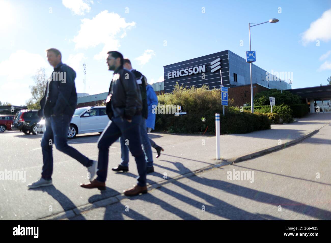 Ericsson workers outside the Ericsson factory in Boras western Sweden ...