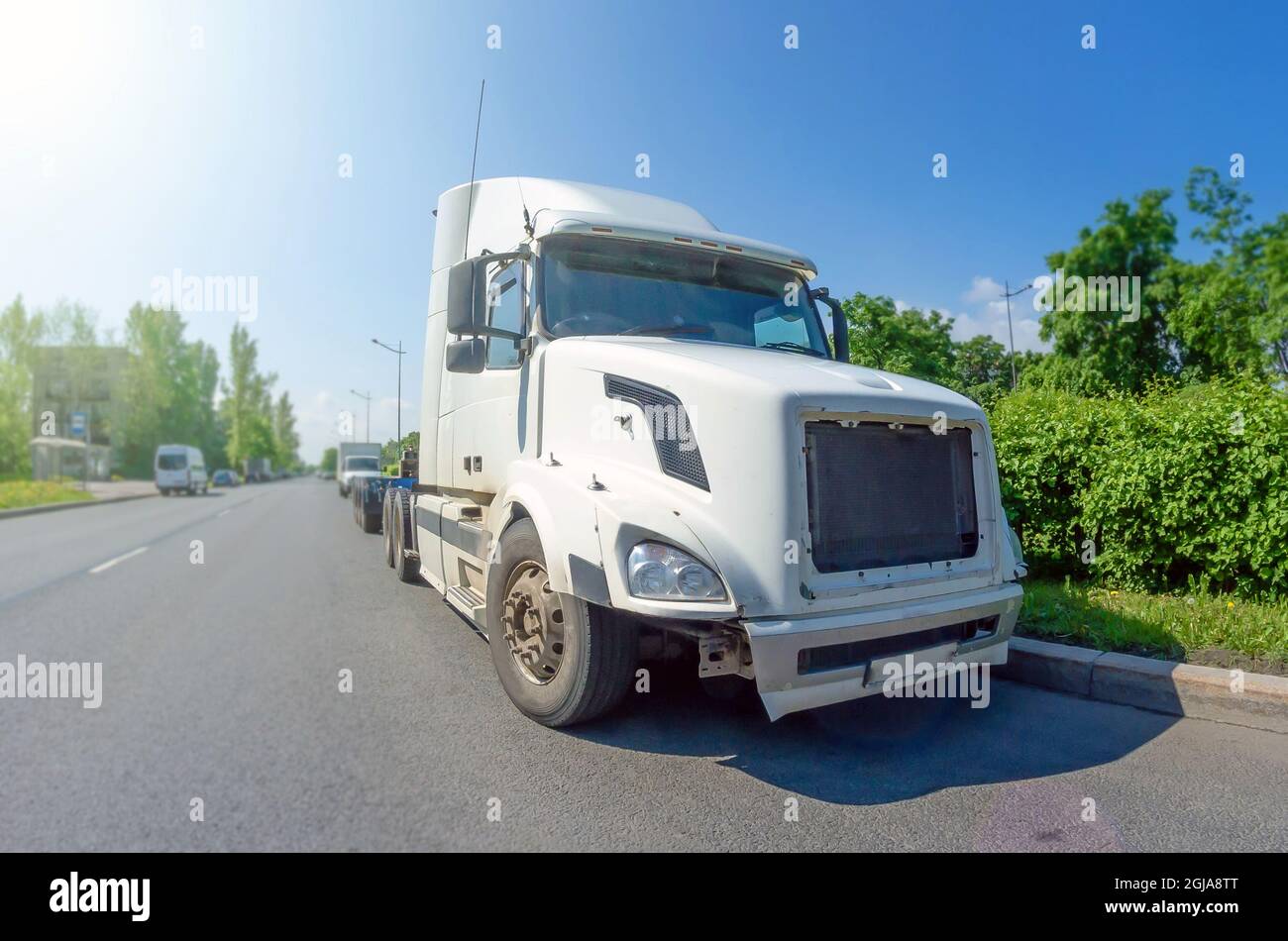 White truck without trailer and cargo on the road Stock Photo - Alamy