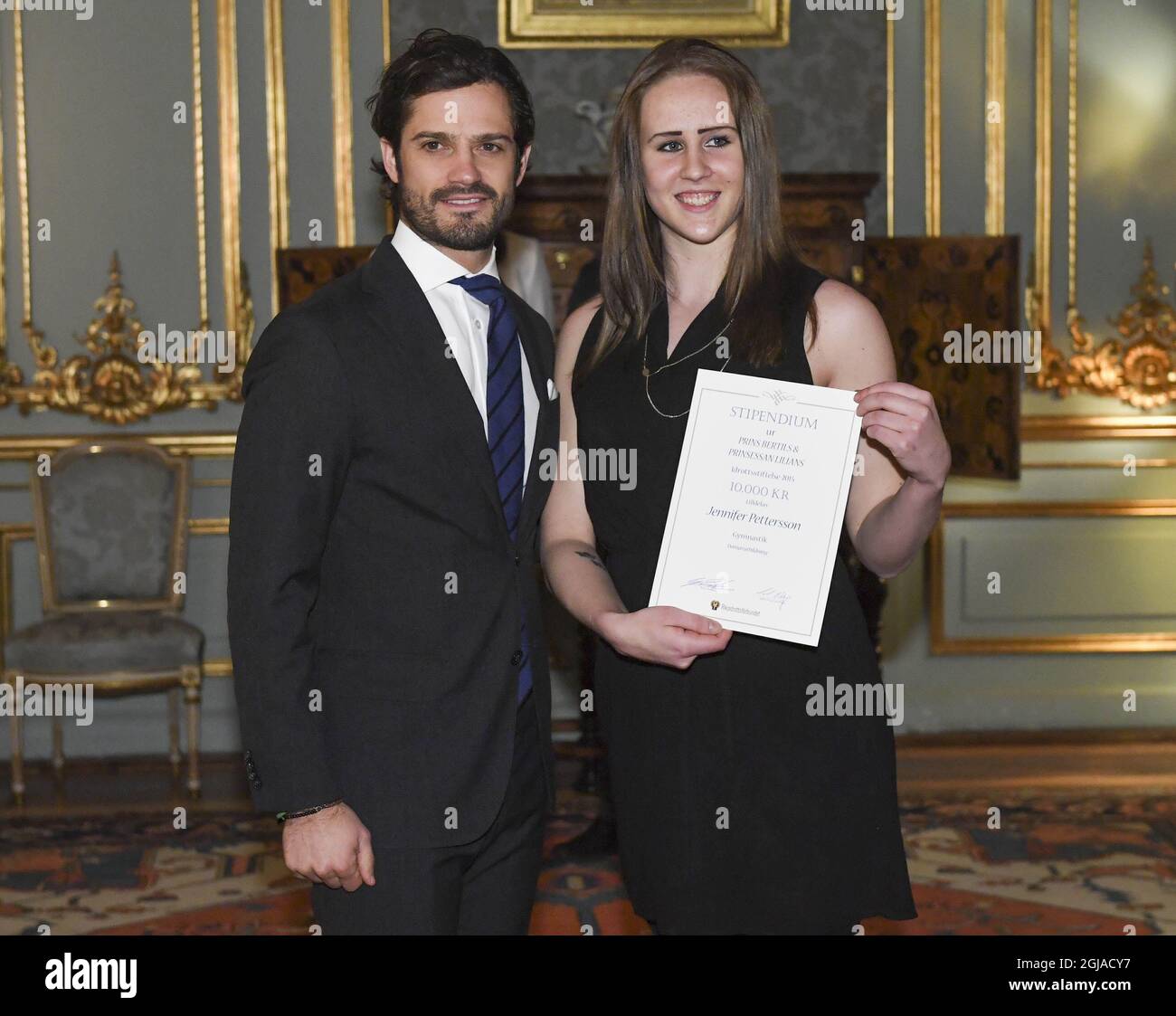 STOCKHOLM 2016-12-05 Prince Carl Philip is seen with gymnast Jennifer ...