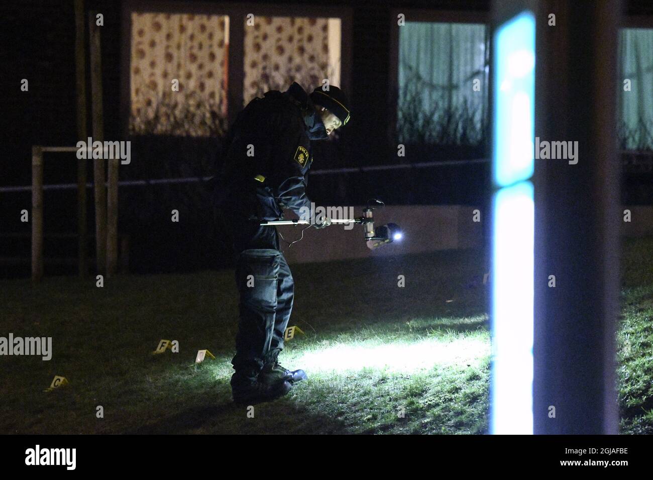 MALMO 2017-01-12 Police crime scene investigators work next to a bus ...