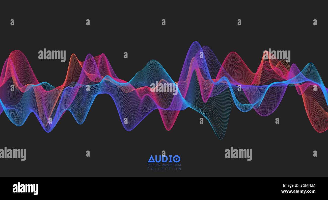 3d audio soundwave. Colorful music pulse oscillation. Glowing impulse ...