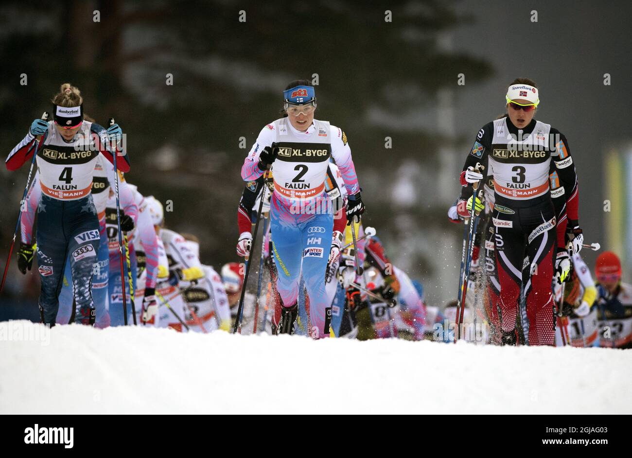 From left USA's Jessica Diggins, Finland's Krista Parmakoski and Norway's Ingvild Flugstad ...