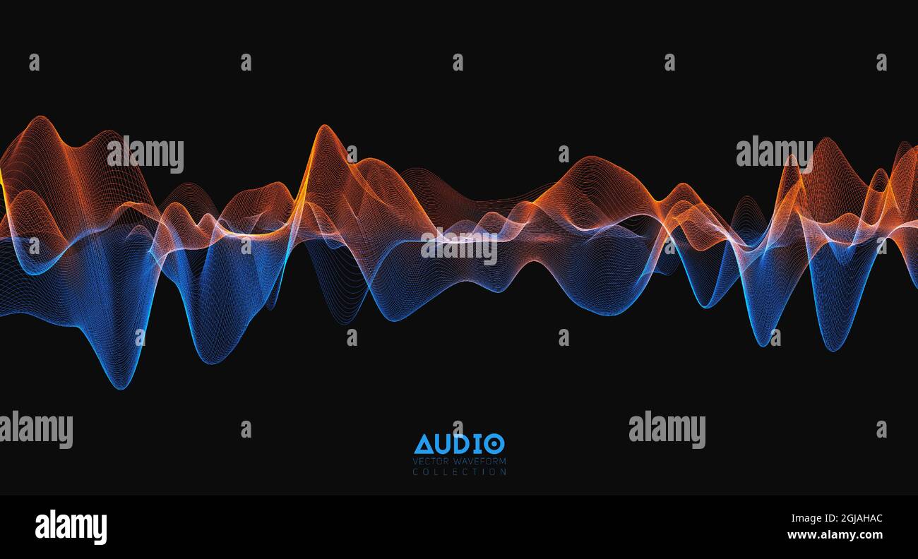 3d audio soundwave. Colorful music pulse oscillation. Glowing impulse ...