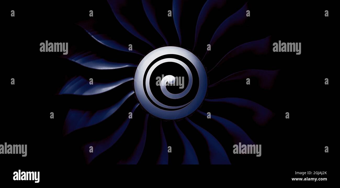 Modern turbofan engine. close up of turbojet of aircraft on black ...