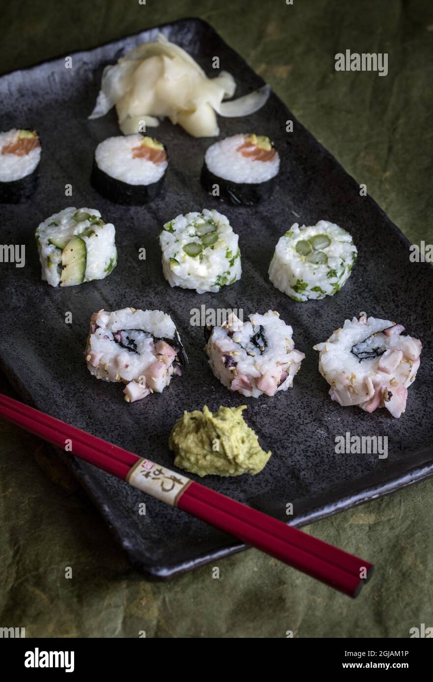 Diffrent Maki rolls, Norimaki, Spring maki with asparagus ochOctopus ...