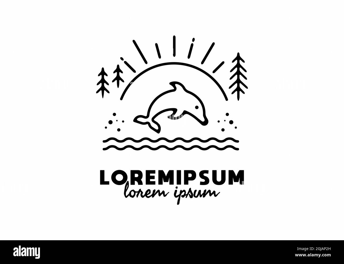 Jumping dolphin under the sun line art design Stock Vector Image & Art ...