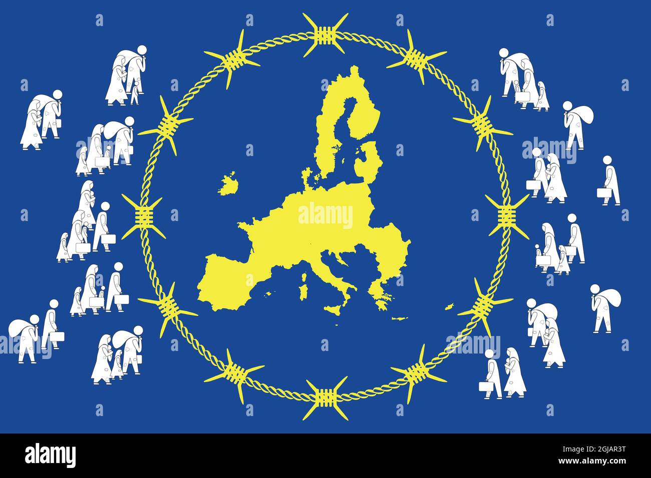 Despair refugees are run away from war to migrating to Europe. Human ...