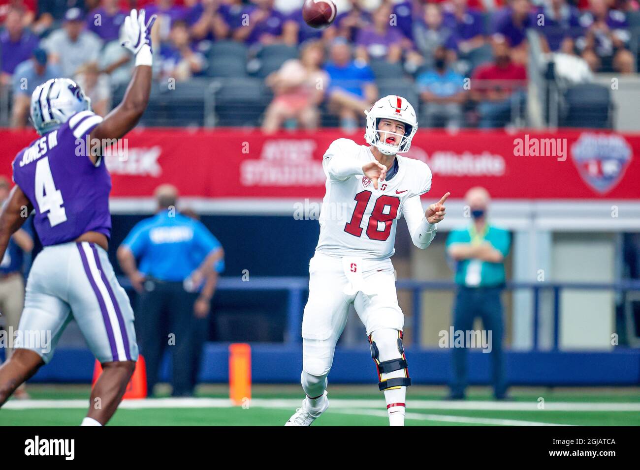 Stanford quarterback Tanner McKee (18) makes a pass in the first half ...