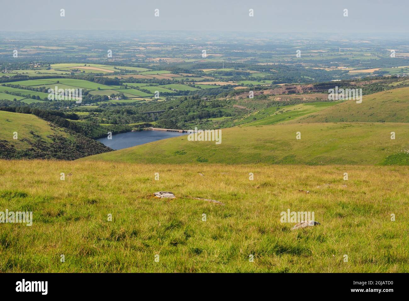 View over Meldon Reservoir, Dam, Viaduct, Dartmoor National Park, Devon ...