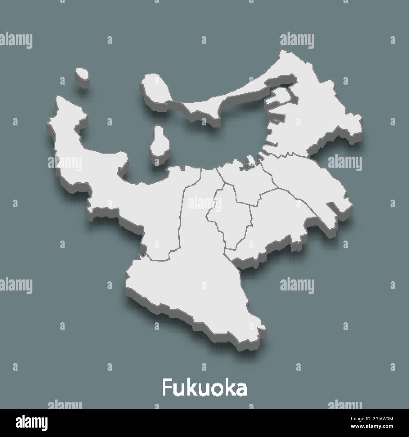 3d isometric map of Fukuoka is a city of Japan, vector illustration ...