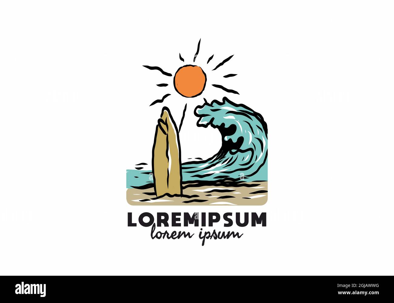 Surfing board and big waves illustration drawing design Stock Vector ...