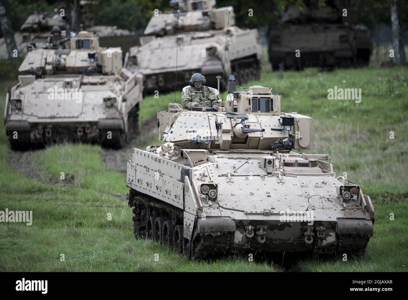 SKOVDE, Sweden 2017-09-14 Armoured troops from Skaraborg's Swedish ...