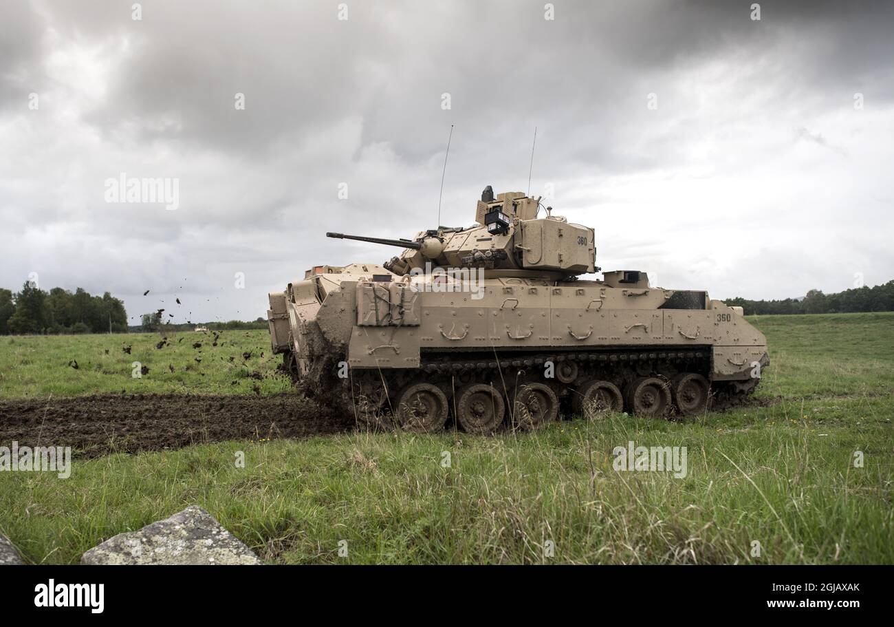 SKOVDE, Sweden 2017-09-14 Armoured troops from Skaraborg's Swedish ...