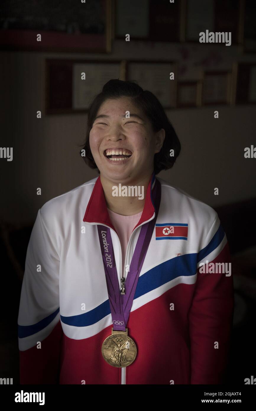 Heavy weight lifter and olympic gold medalist Rim Jong Sim in Pyongyang ...