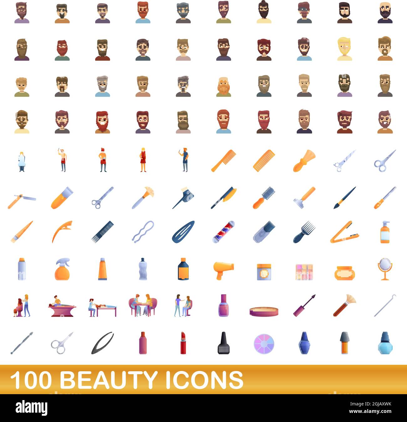 100 beauty icons set. Cartoon illustration of 100 beauty icons vector ...