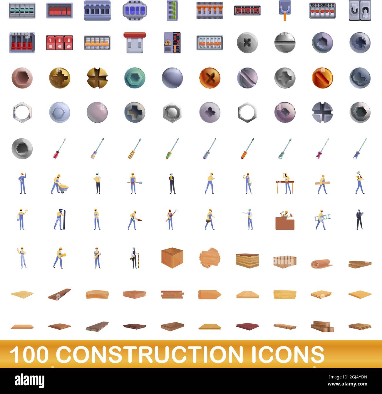 100 construction icons set. Cartoon illustration of 100 construction ...