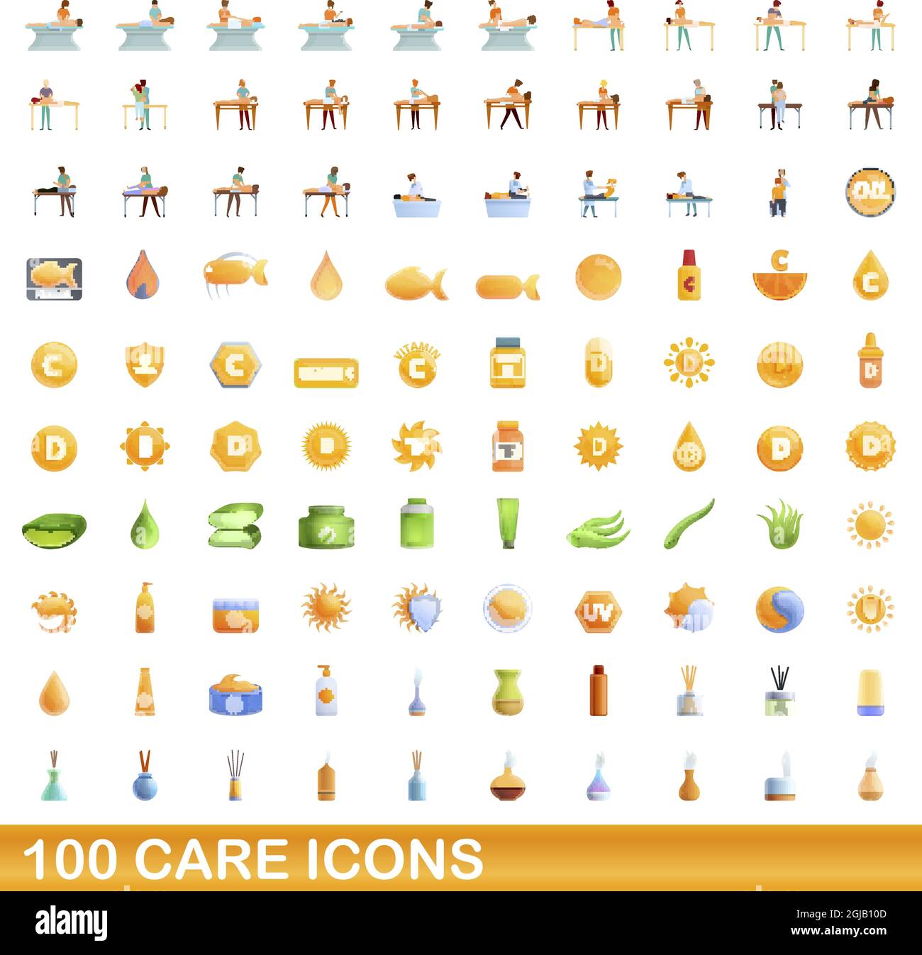 100 care icons set. Cartoon illustration of 100 care icons vector set ...