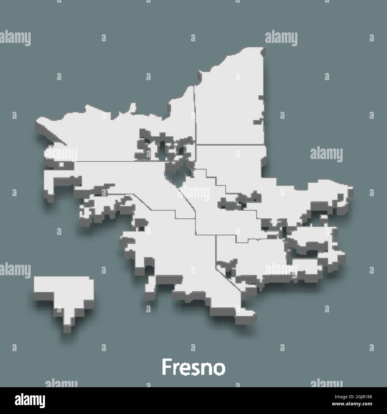 3d isometric map of Fresno is a city of United States, vector ...