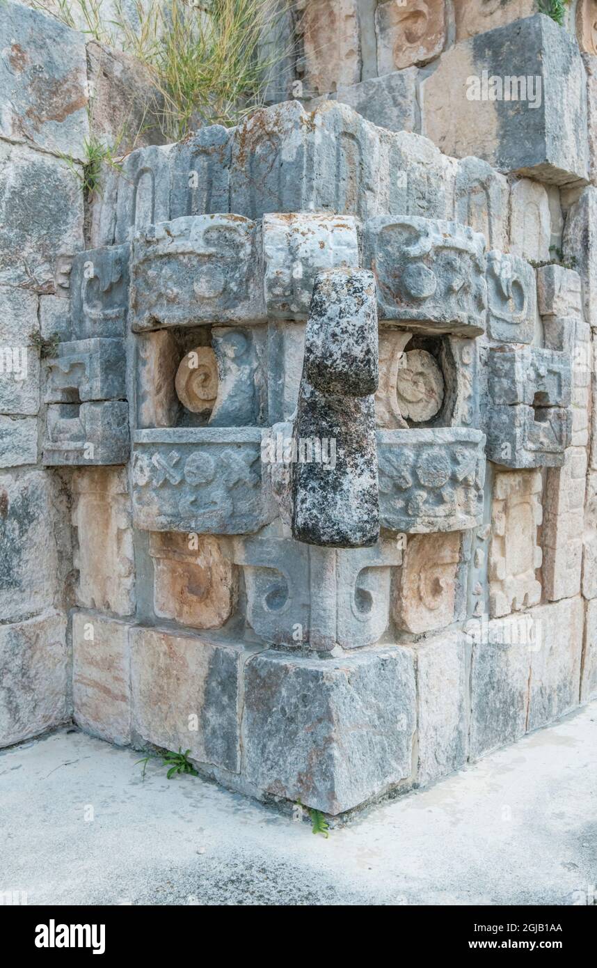 Mexico, Yucatan. Uxmal Ruins, Facial Mask Decoration on Pyramid of the ...