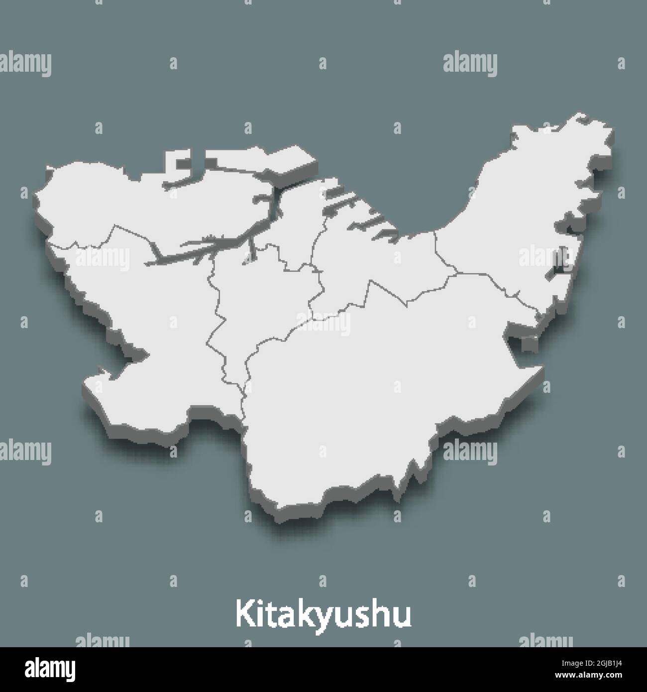 3d isometric map of Kitakyushu is a city of Japan, vector illustration ...