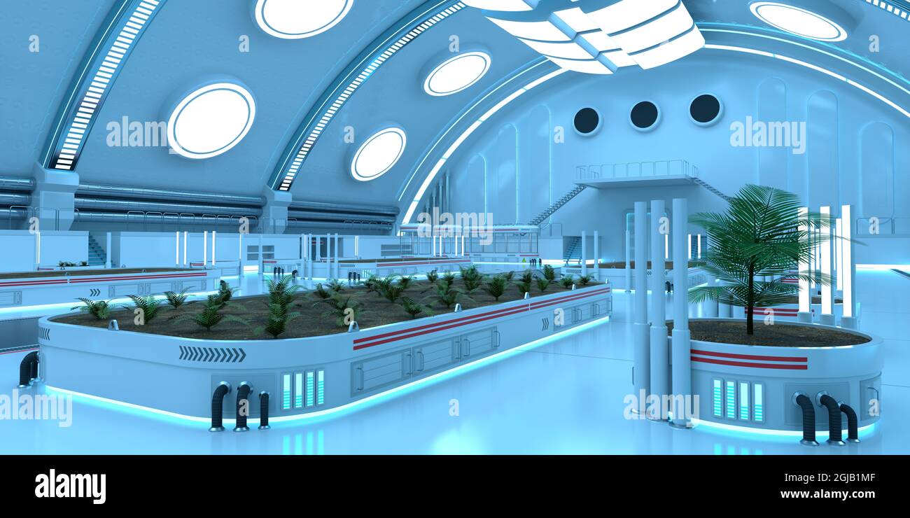 3D rendering of a science fiction botanical laboratory Stock Photo - Alamy