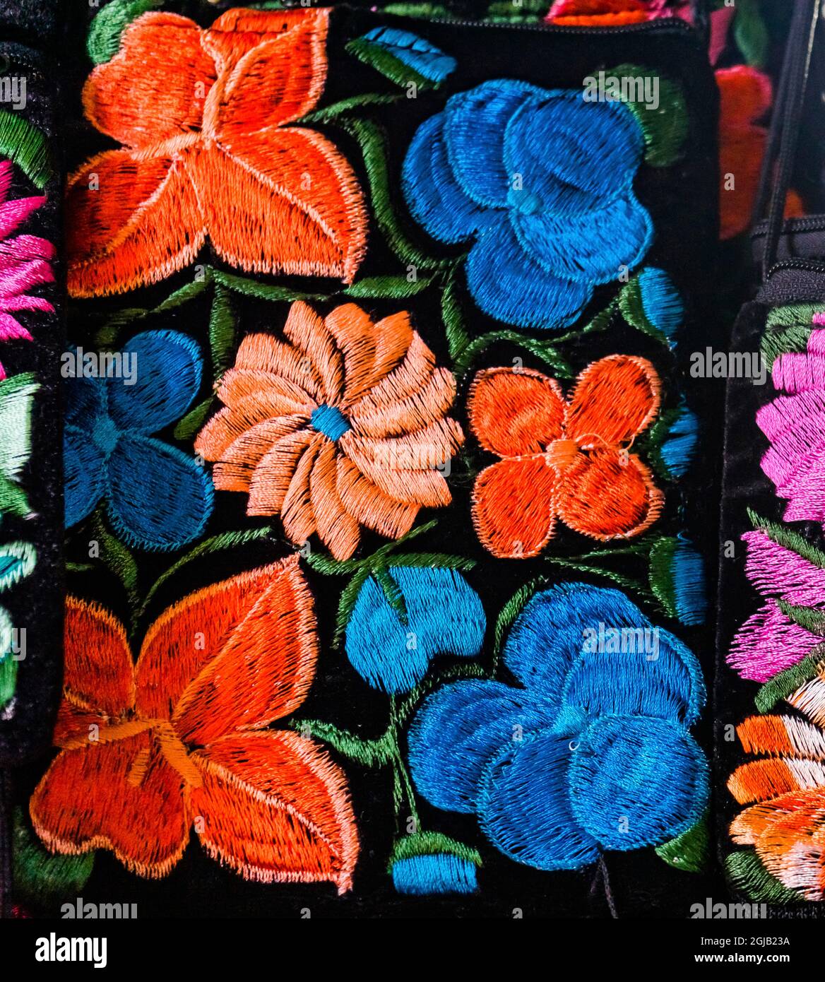 Colorful Mexican flower textiles, Oaxaca, Mexico Stock Photo - Alamy