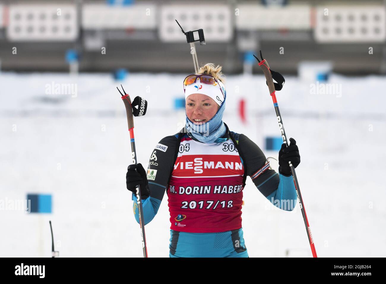 Marie Dorin Habert of France looks on during a training session on the ...