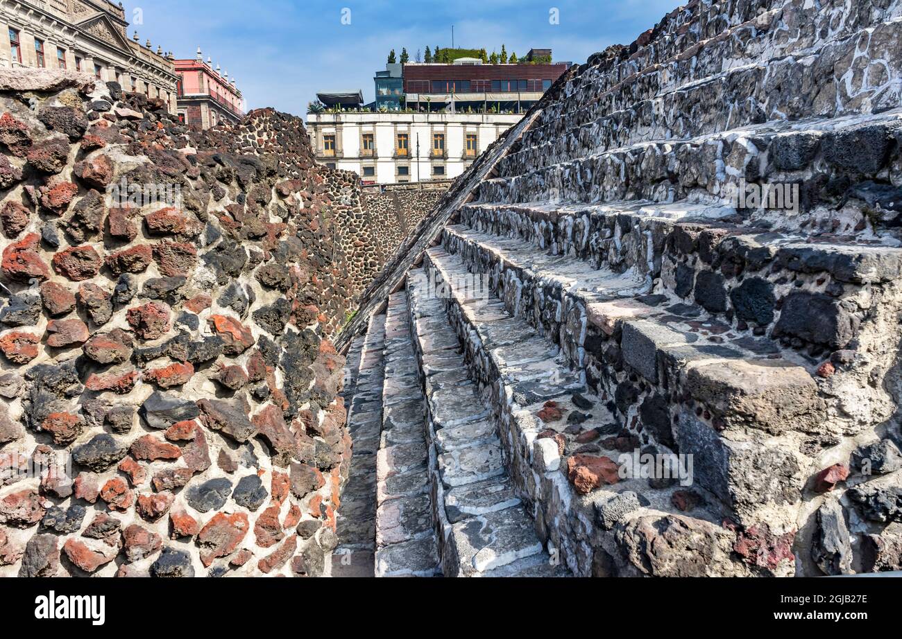 Ancient Aztec stone steps. Templo Mayor Museum, Mexico City, Mexico ...