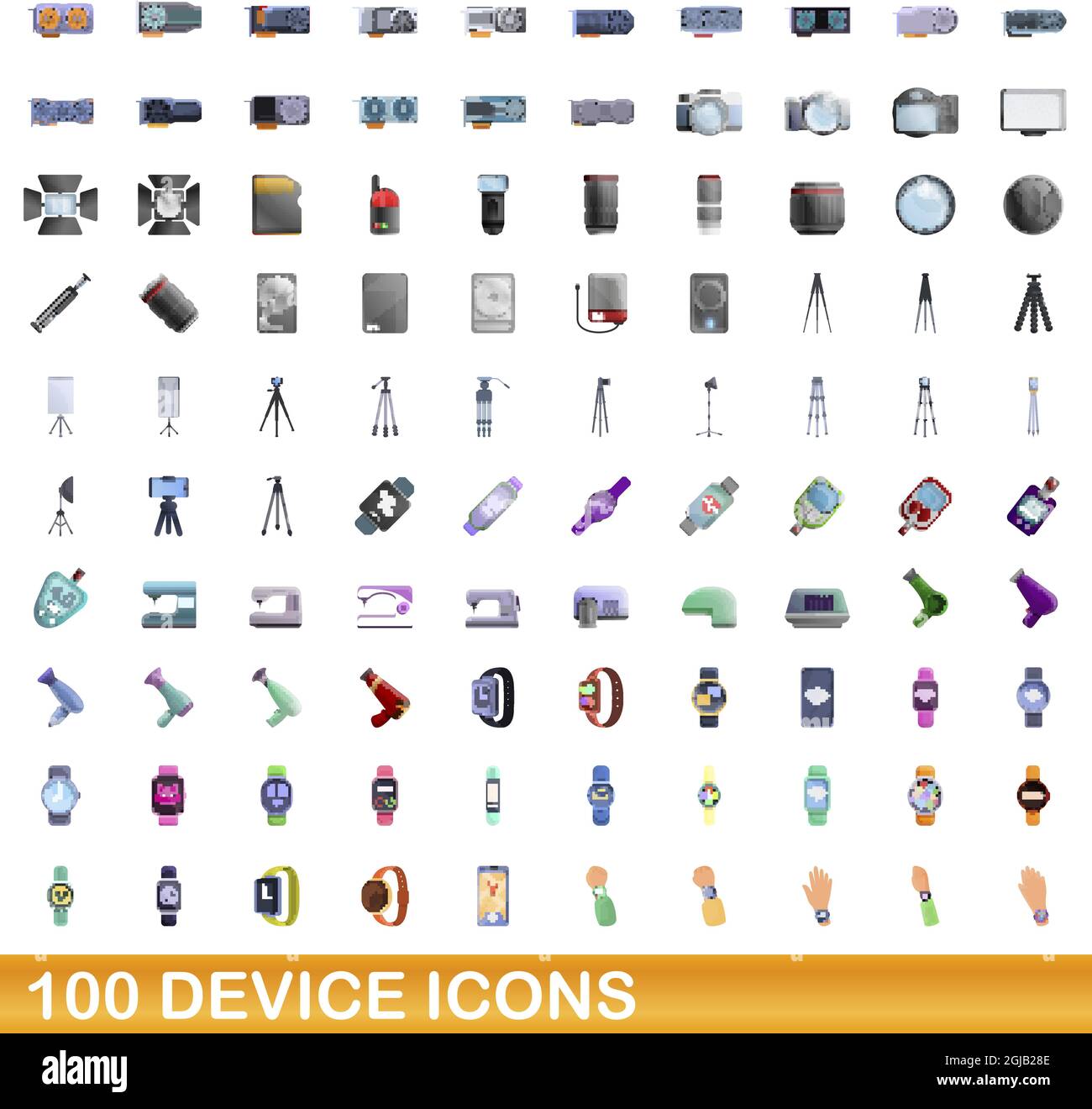 100 device icons set. Cartoon illustration of 100 device icons vector ...