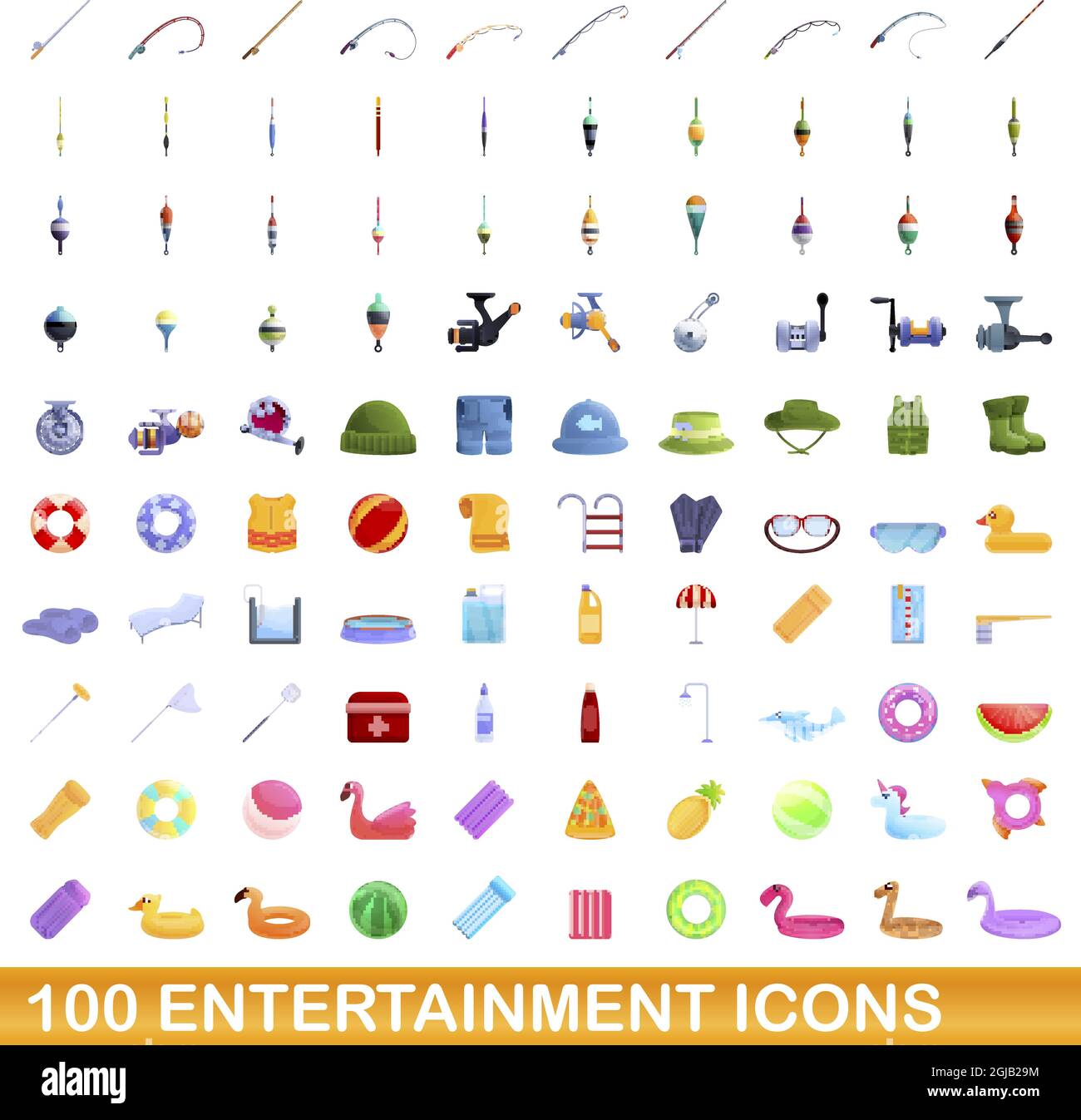 100 entertainment icons set. Cartoon illustration of 100 entertainment ...