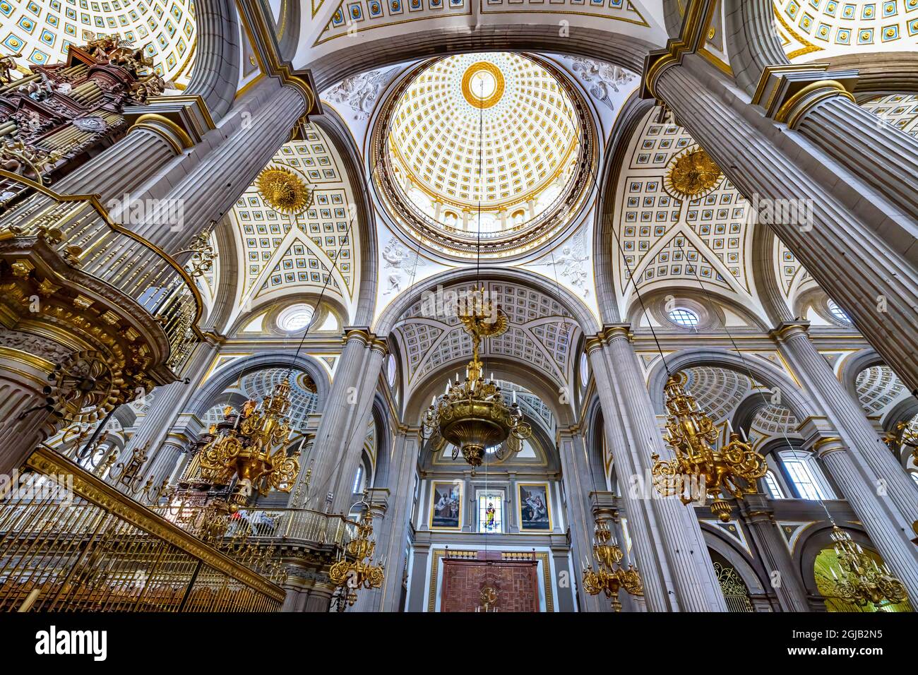 Basilica ceiling Cathedral Puebla, Mexico. Built in 15 to 1600's Stock ...