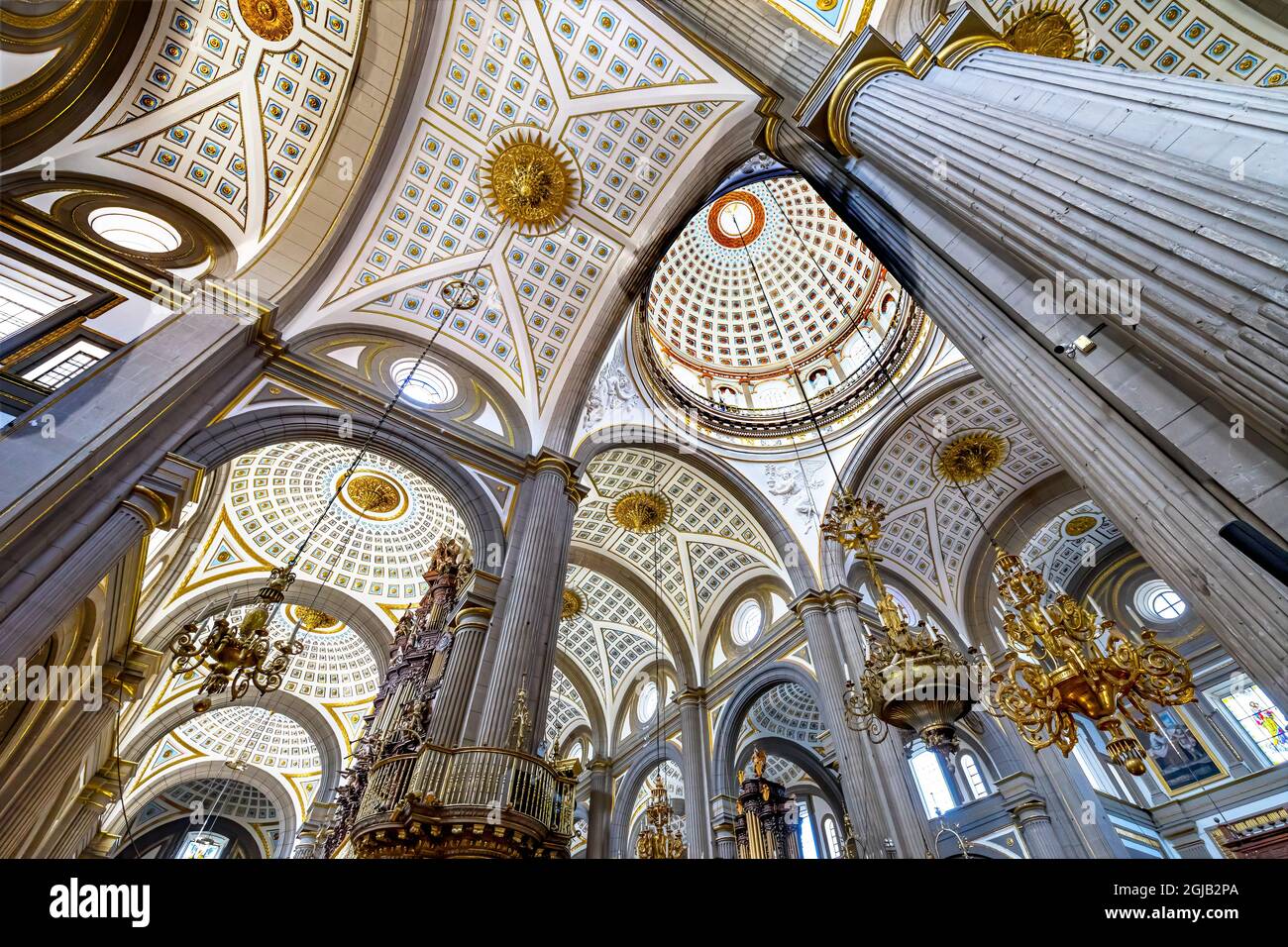 Basilica ceiling Cathedral Puebla, Mexico. Built in 15 to 1600's Stock ...