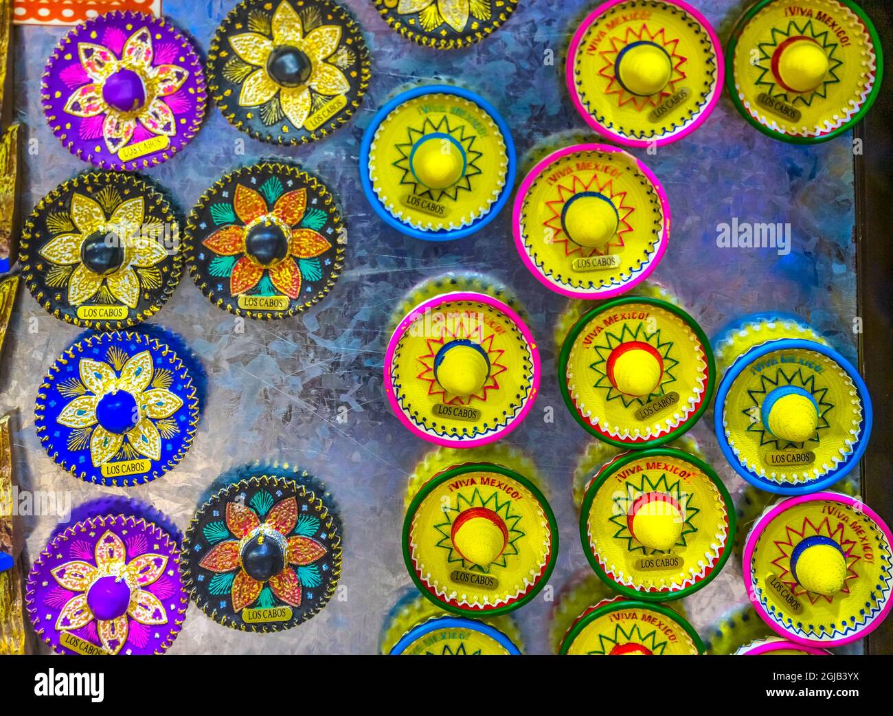 Colorful Mexican magnets sombreros handicrafts, Cabo San Lucas, Mexico ...