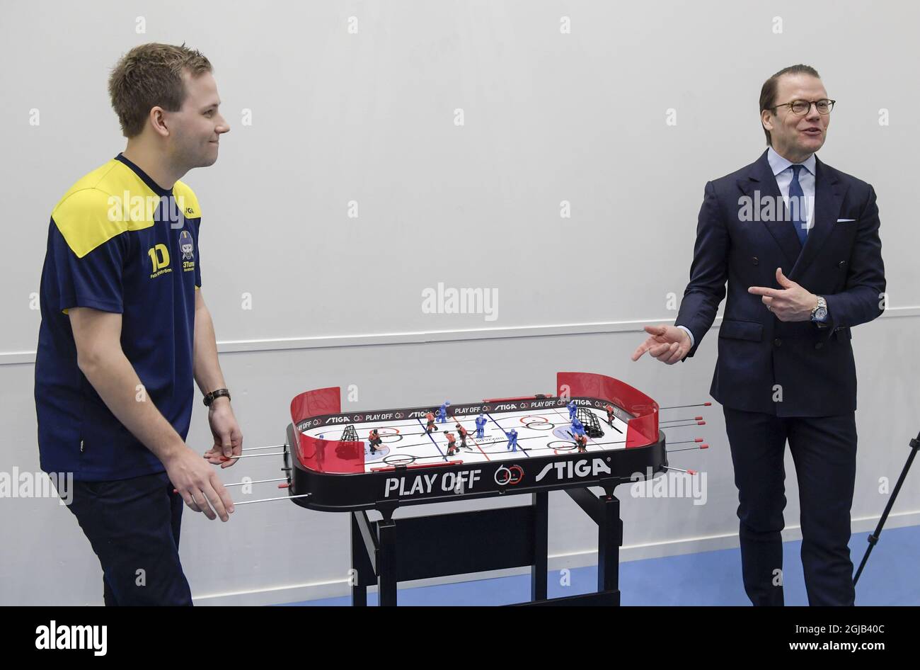 ESKILSTUNA 20180112 Prince Daniel playing a Table Hockey Game against ...