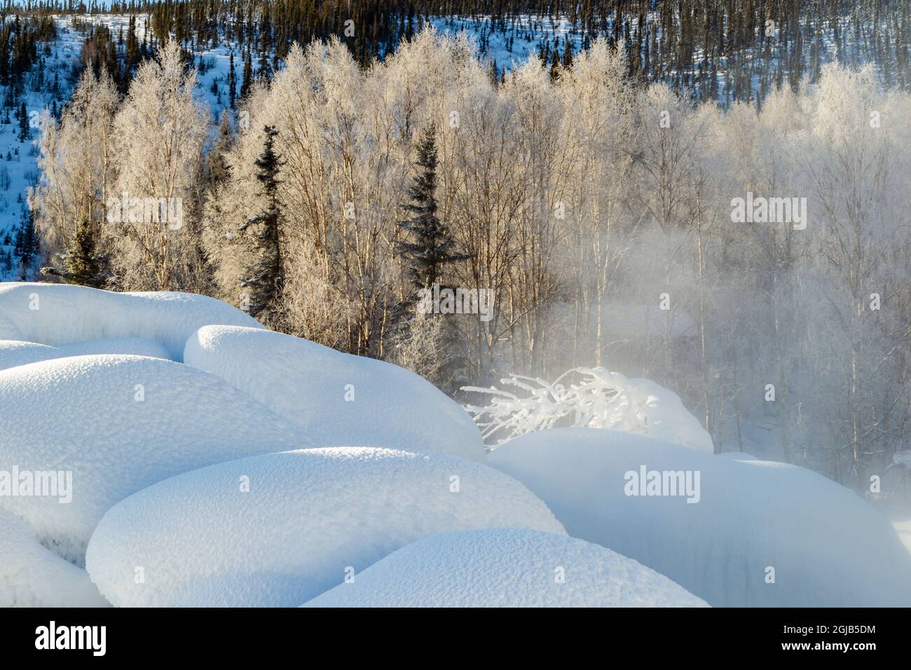 USA, Alaska. Steam and snow-covered boulders Stock Photo - Alamy