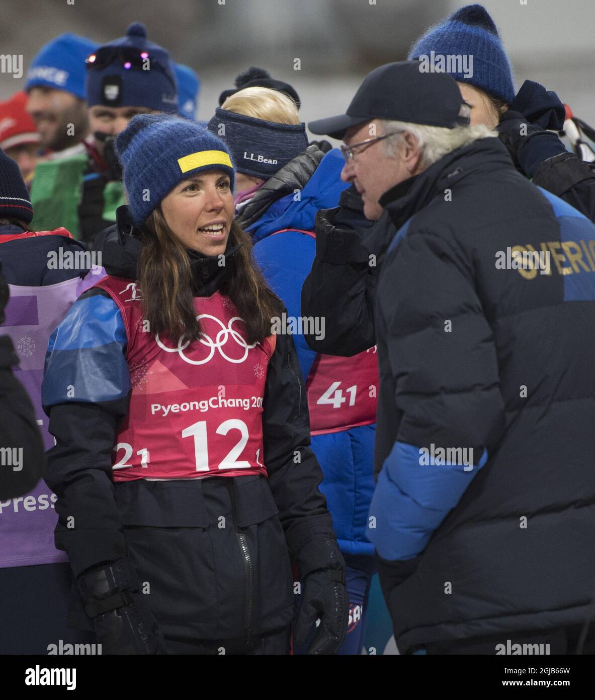 PYEONGCHANG 2018-02-21 Sweden's King Carl Gustaf is seen talking to ...